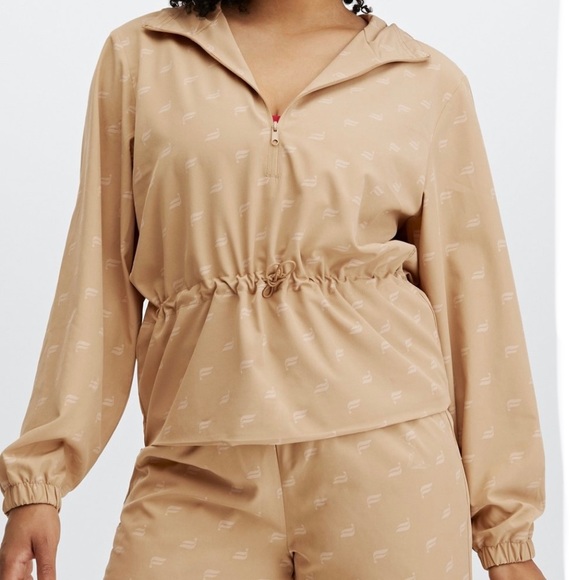 Fabletics | Jackets & Coats | Jacket Rosa Woven Jacket Sandy Brown Logo ...